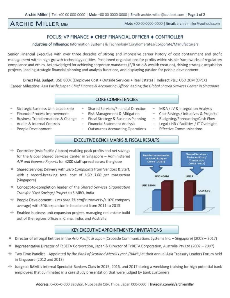 Chief Financial Officer Resume Sample – Japan – CHIEFRESUMES.COM (An ...